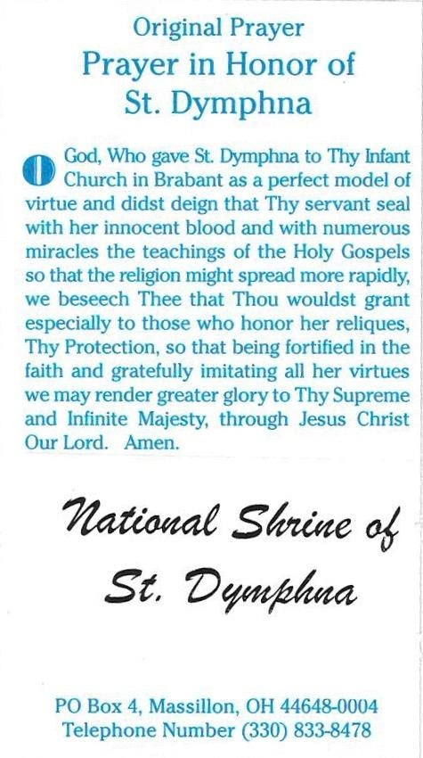 St. Dymphna Color Prayer Card (Laminated) - English – National Shrine of St. Dymphna